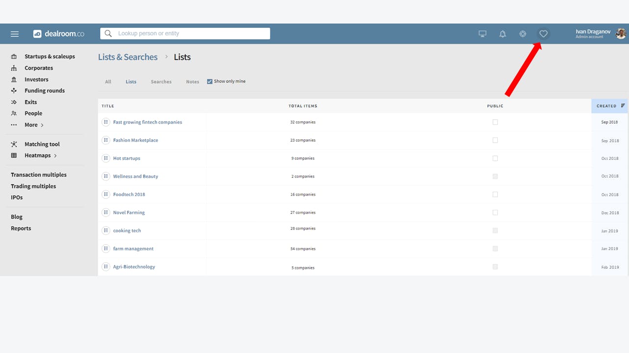 Using Lists and Saved Searches on Dealroom | Dealroom.co