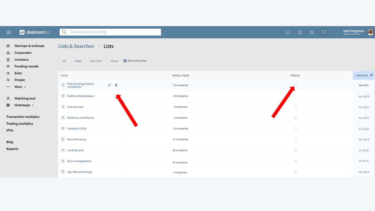 Using Lists and Saved Searches on Dealroom | Dealroom.co