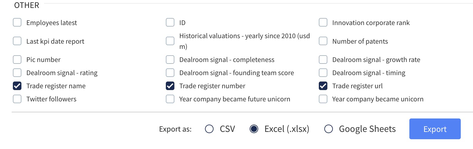 Startups x trade register numbers | Dealroom.co